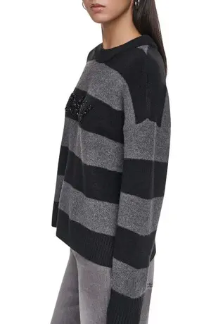 Dkny Sequin Logo Stripe Sweater