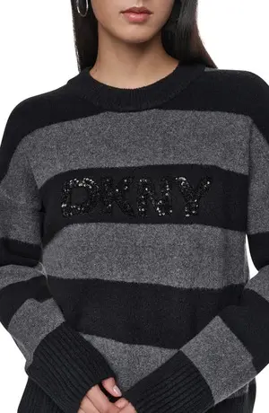 Dkny Sequin Logo Stripe Sweater