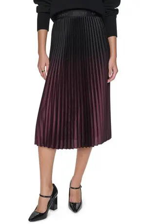 Dkny Pleated Metallic Ombré Skirt - Cabernt/bl