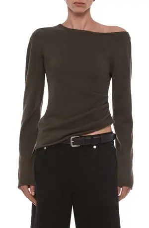 Helmut Lang Draped Asymmetric One-shoulder Wool Sweater - Gourd