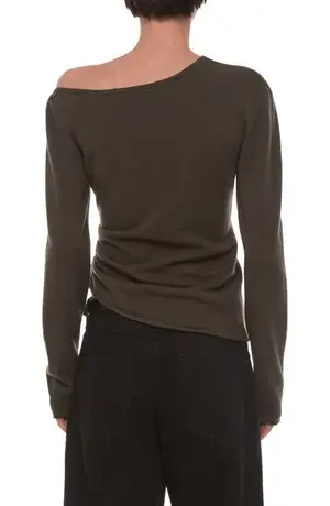 Helmut Lang Draped Asymmetric One-shoulder Wool Sweater - Gourd