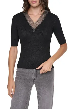 Dkny Crystal Embellished Metallic Sweater - Black