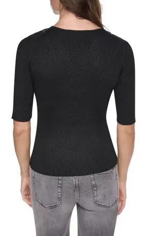 Dkny Crystal Embellished Metallic Sweater - Black