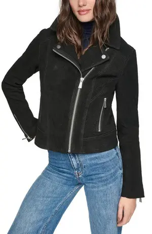 Andrew Marc Castile Nubuck Leather Moto Jacket - Black
