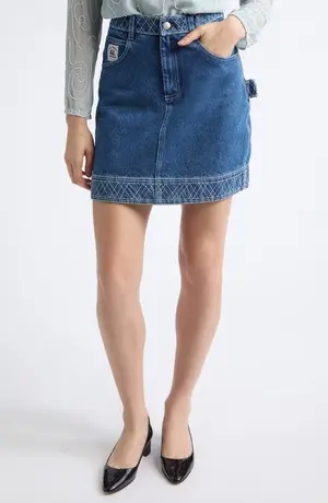 BODE Embroidered Denim Miniskirt - Indigo