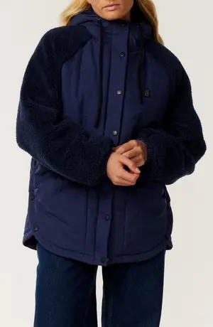 Rip Curl S-series Faux Shearling Sleeve Puffer Jacket - Navy