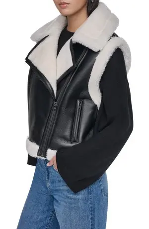 Dkny Patchwork Faux Fur Long Vest - Black/ivy