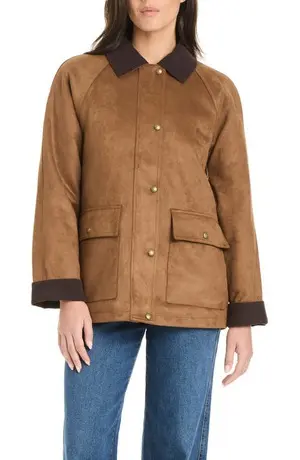 Vince Camuto Faux Suede Barn Jacket With Cord Collar