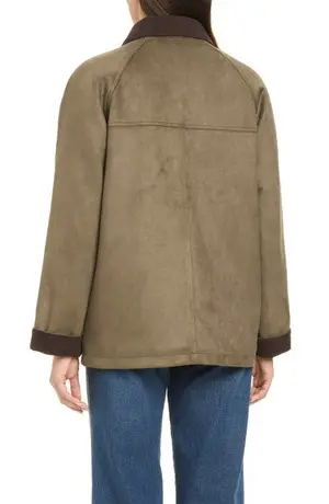 Vince Camuto Cord Collar Faux Suede Barn Jacket - Olive