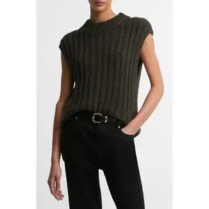 Barbour Anastasia Ribbed Mock Neck Sweater Vest - Olive Multi