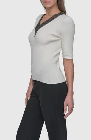 Dkny Embellished V-neck Sweater