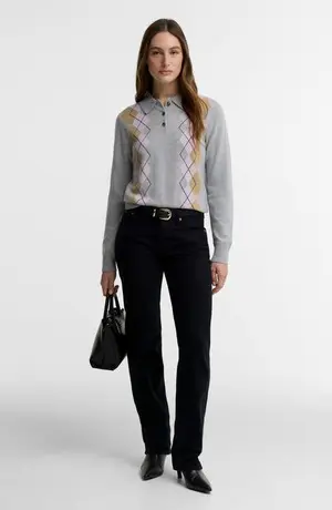 Barbour Fawne Argyle Merino Wool Sweater