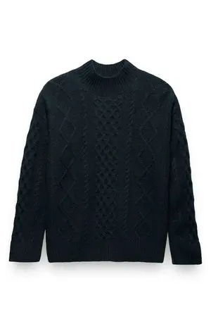 Prana Amber Mountain Cable Knit Mock Neck Sweater - Nautical