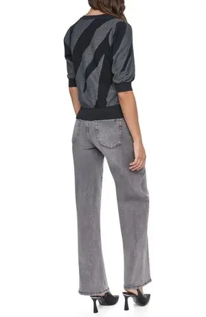 Dkny Metallic Colorblock Puff-shoulder Sweater - Blk/asphal