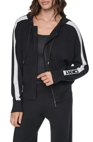 Dkny Logo Stripe Zip Hoodie - Blk/ivy