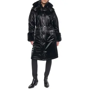 Dkny Faux Fur Cuff Nylon Velvet Puffer Coat