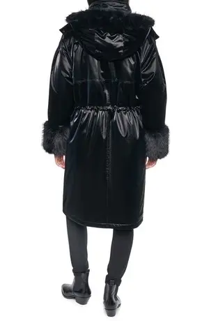 Dkny Faux Fur Cuff Nylon Velvet Puffer Coat