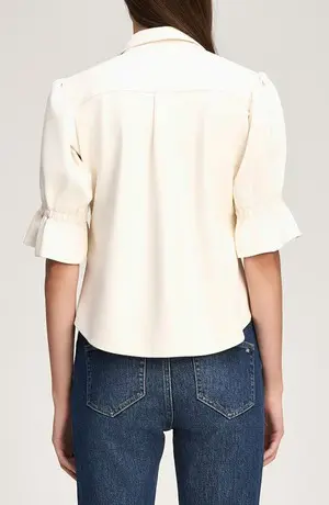 Cinq À Sept Fiona Faux Leather Button-up Shirt - Ivory