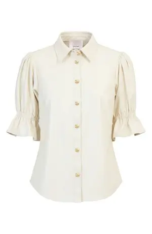 Cinq À Sept Fiona Faux Leather Button-up Shirt - Ivory