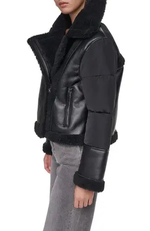 Dkny Puff-sleeve Faux Shearling Jacket