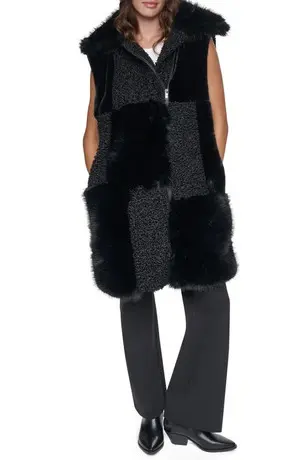 Dkny Patch Mix Faux Fur Long Vest