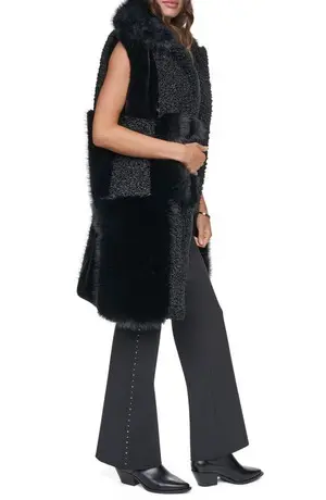 Dkny Patch Mix Faux Fur Long Vest