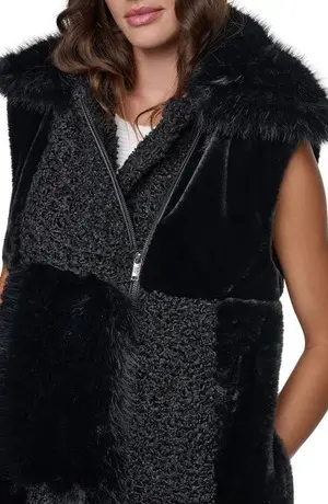 Dkny Patch Mix Faux Fur Long Vest
