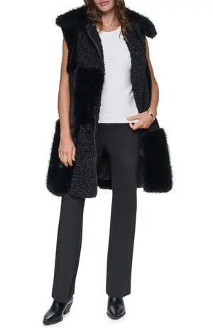 Dkny Patch Mix Faux Fur Long Vest