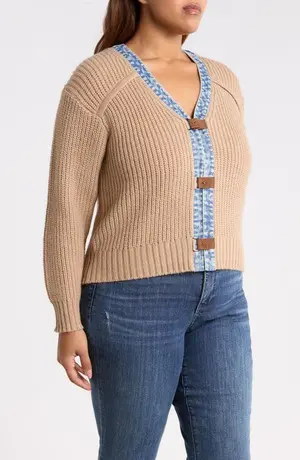 CITY BLUES Denim Trim Cropped Cardigan