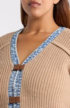 CITY BLUES Denim Trim Cropped Cardigan
