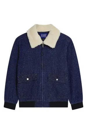 Scotch & Soda Denim Flight Jacket With Faux Shearling Collar