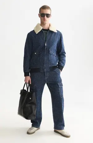 Scotch & Soda Denim Flight Jacket With Faux Shearling Collar