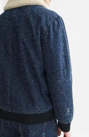 Scotch & Soda Textured Denim Flight Jacket With Faux Shearling Collar