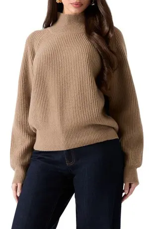 MARCIANO Denise Mock Neck Cashmere Blend Sweater - Light Brown