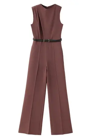 Mango MANGO Sleeveless Belted Jumpsuit With Boatneck And Hidden Back-Zip Closure Brown