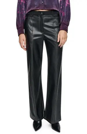 Dkny Faux Leather Straight Leg Pants - Black