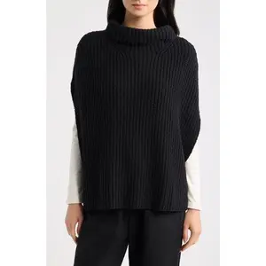 Eileen Fisher Cotton Blend Rib Poncho - Black