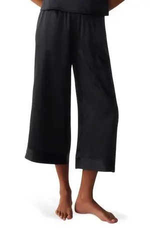 PETITE PLUME Olivia Ankle Wide Leg Silk Pajama Pants - Black