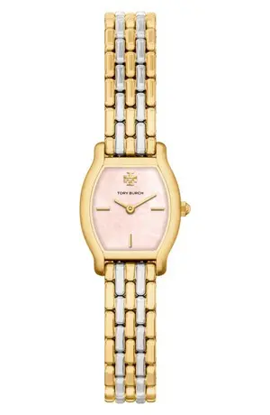 Tory Burch Eleanor Curve Mini Two Tone Bracelet Watch - Two Tone/pink