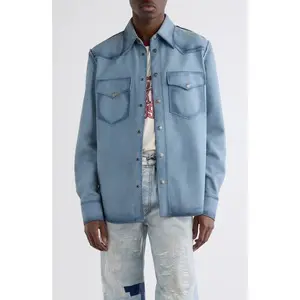 Acne Studios Lestern Suede Leather Overshirt - Light Blue