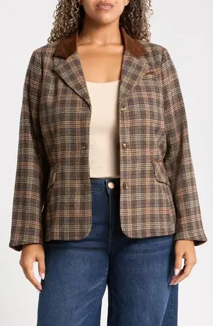 Wit & Wisdom Plaid Three-button Blazer - Brown Multi