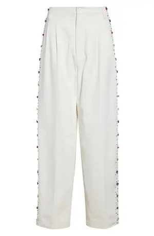 BODE Button Jar Cotton Wide Leg Pants - White Multi
