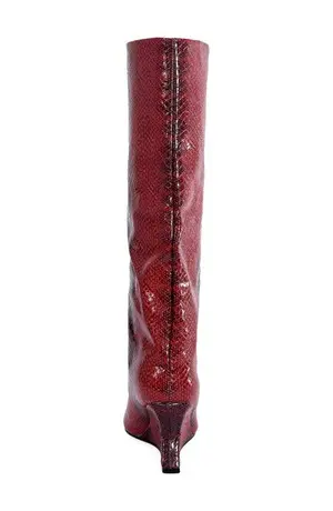 AZALEA WANG Brun Faux Snakeskin Knee High Wedge Boot
