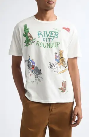 BODE River City Cotton Graphic T-shirt - Cream
