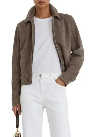 REISS Sorina Suede Jacket - Grey