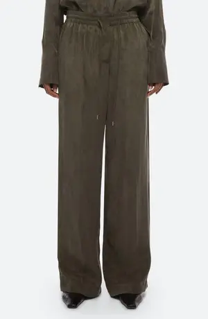 Helmut Lang Fluid Microsuede Drawstring Pants - Dark Moss