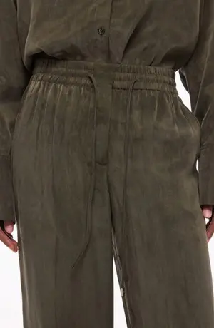 Helmut Lang Fluid Microsuede Drawstring Pants - Dark Moss