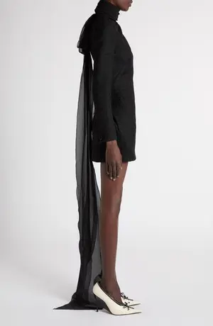 Alexander McQueen Long Sleeve Stretch Wool & Mohair Light Tweed Evening Minidress