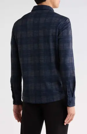 Robert Barakett Meteor Plaid Knit Button-up Shirt