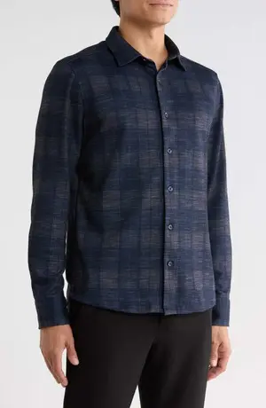 Robert Barakett Meteor Plaid Knit Button-up Shirt
